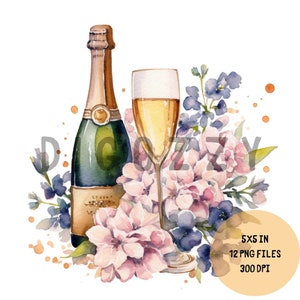Watercolor Champagne Clipart, Watercolor Clipart, Champagne Clipart ...