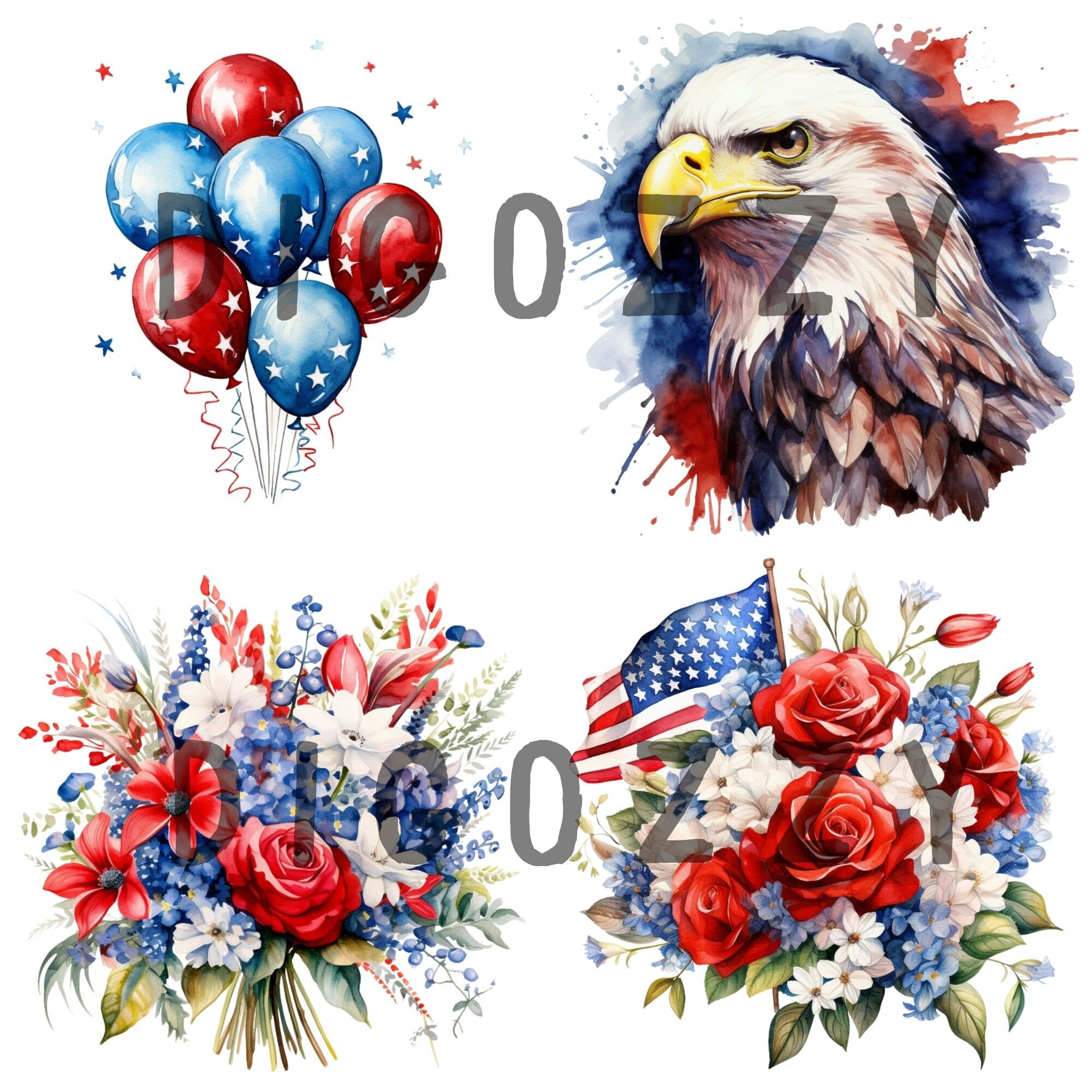 4th of July Watercolor Clipart Bundle Patriotic - Etsy