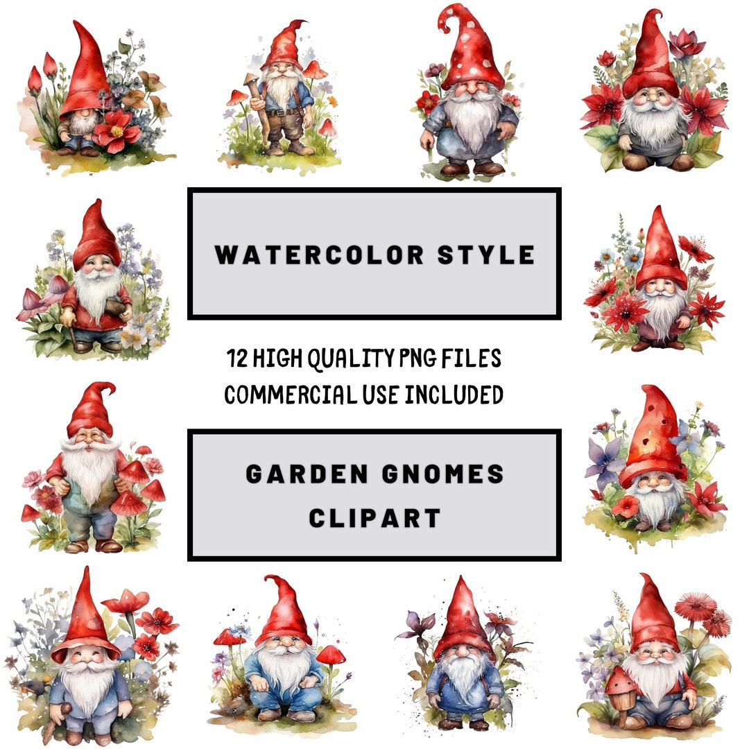 Watercolor Garden Gnome Clipart Gnome Clipart Watercolor - Etsy