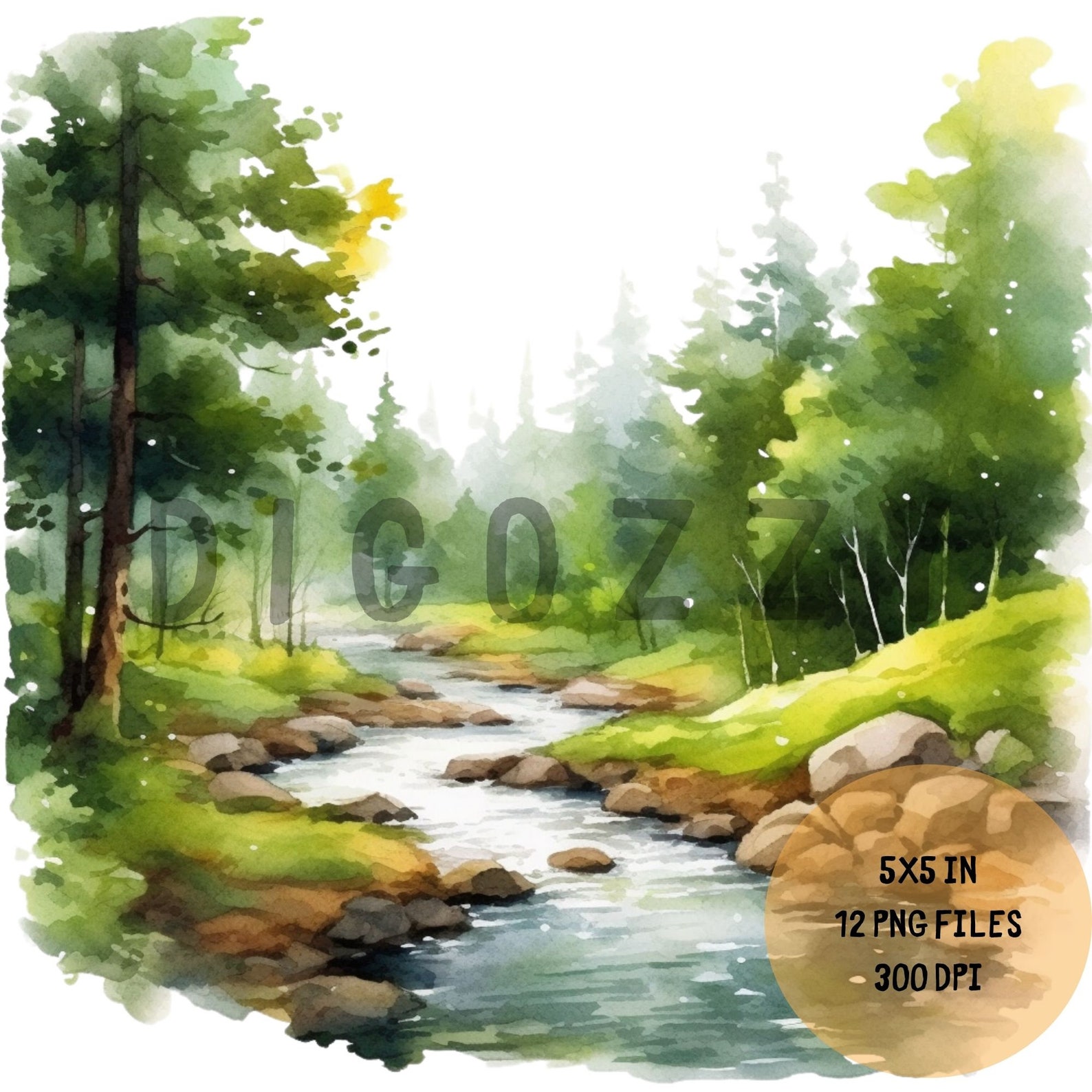 River in the Forest Clipart Watercolor Clipart Forest - Etsy