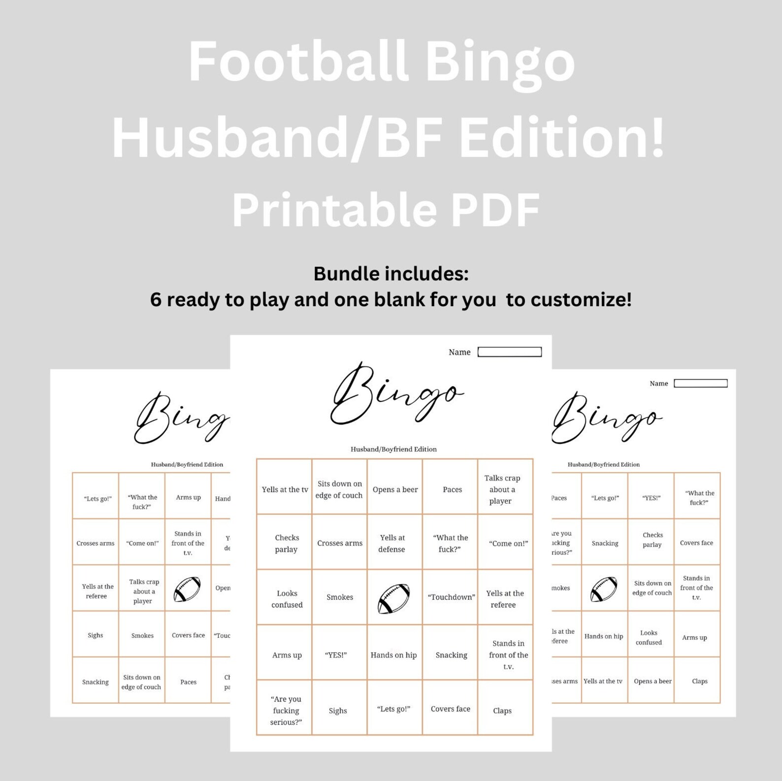 Bingo | Bingo Game | Football Bingo | Husband Bingo | Boyfriend Bingo ...