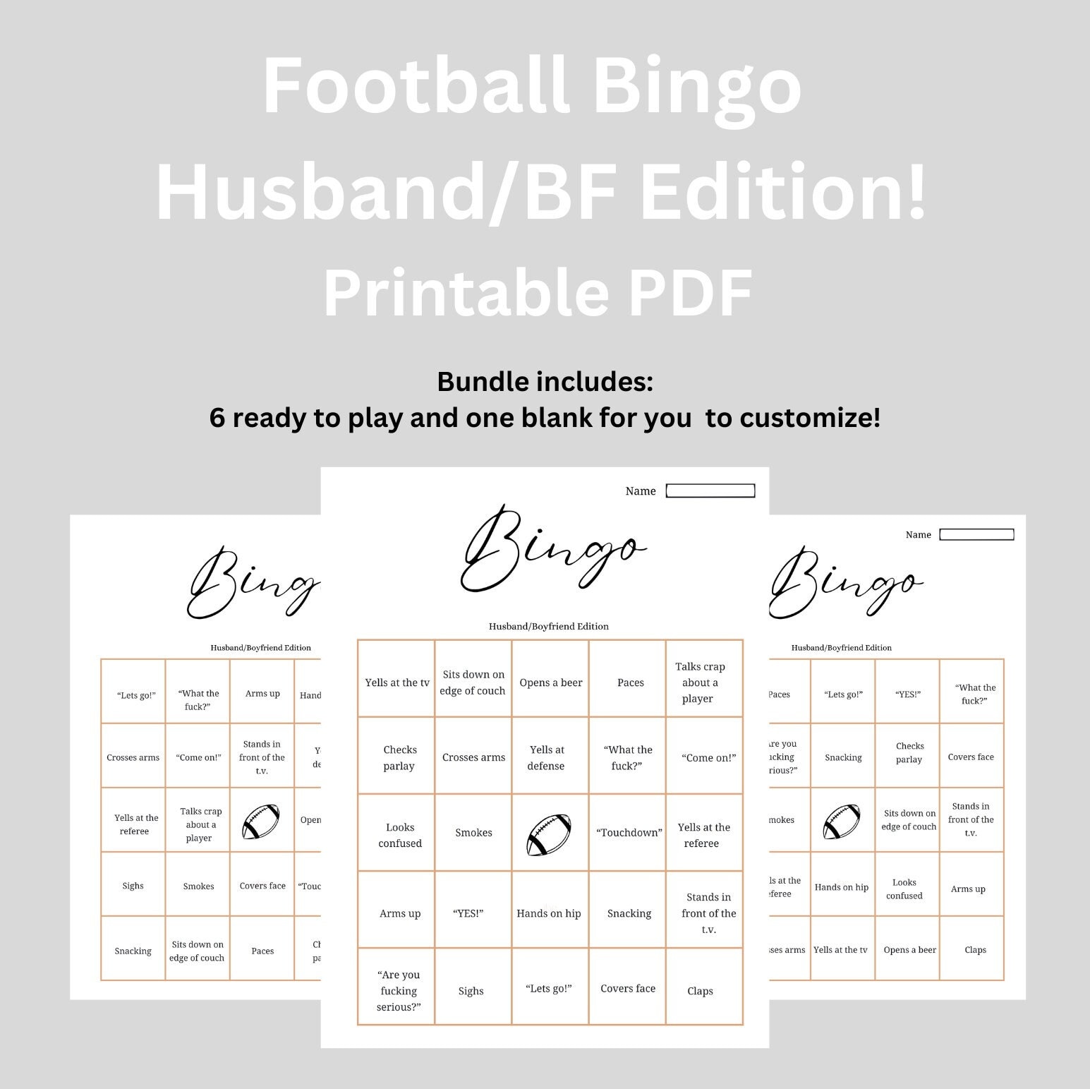 Bingo | Bingo Game | Football Bingo | Husband Bingo | Boyfriend Bingo ...