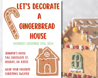 Editable Christmas Gingerbread House Decorating Party Invitation Red - Etsy