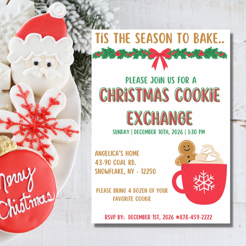 Christmas Cookie Exchange Invite, Christmas Party - Etsy