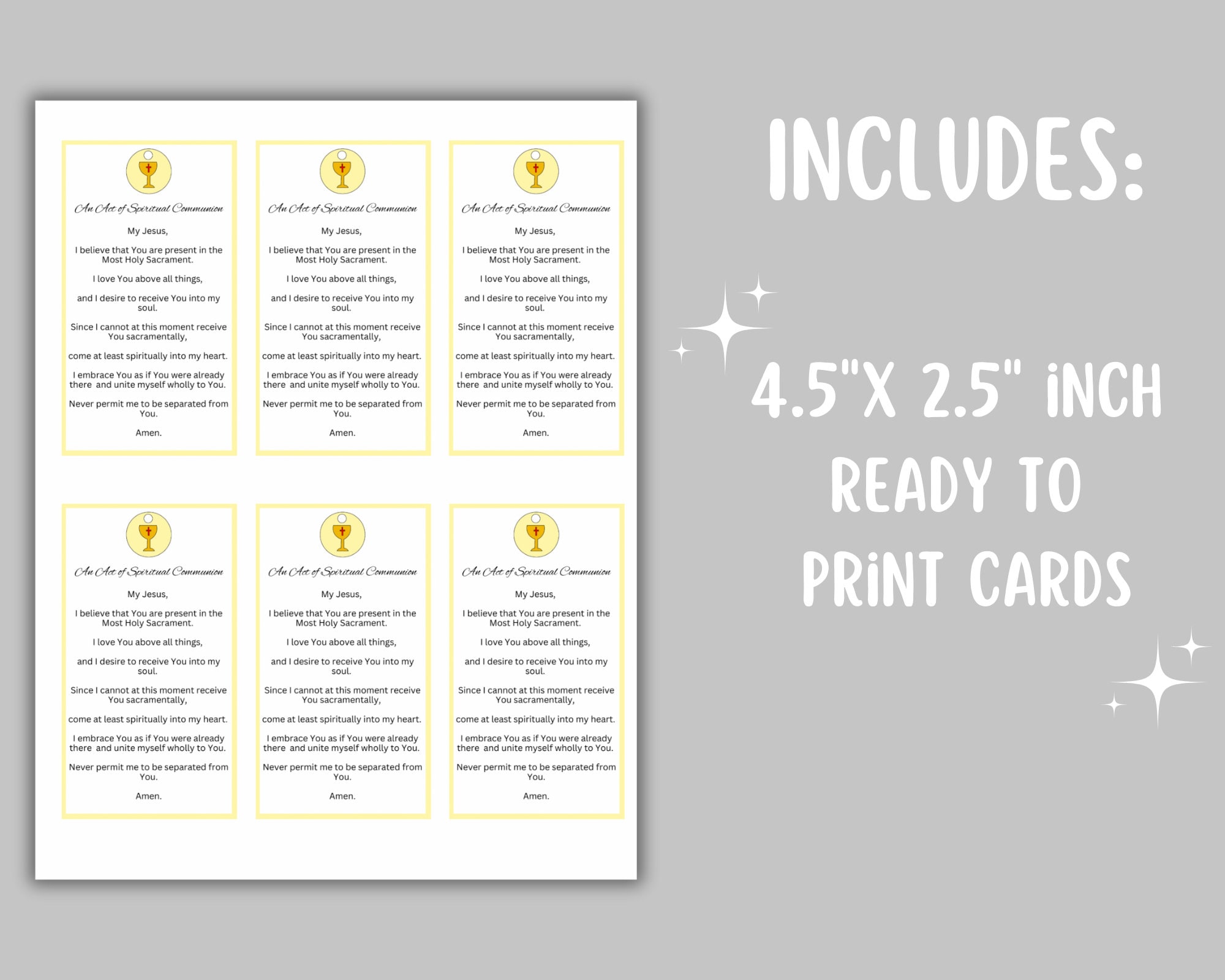 An Act of Spiritual Communion Prayer Card, Catholic Digital Prayer Card ...