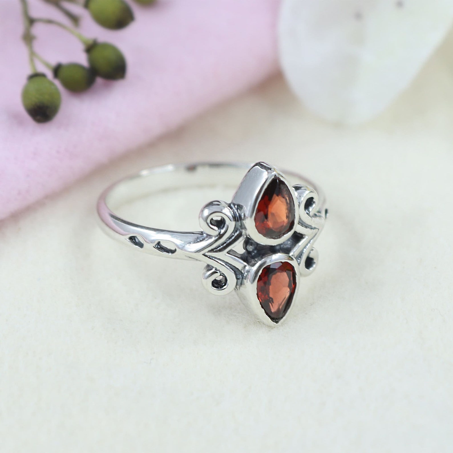 Natural Garnet Ring, 925 Solid Sterling Silver Ring, Silver Garnet Ring ...