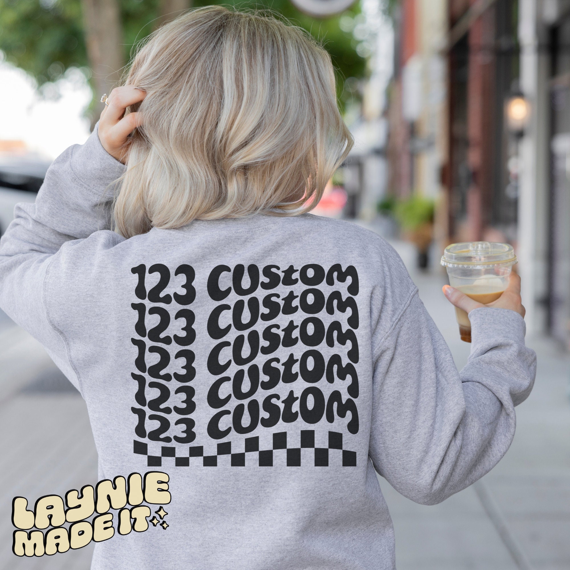 Personalized Checkered Flag Adult Sweatshirt, Custom Racing Sweatshirt ...