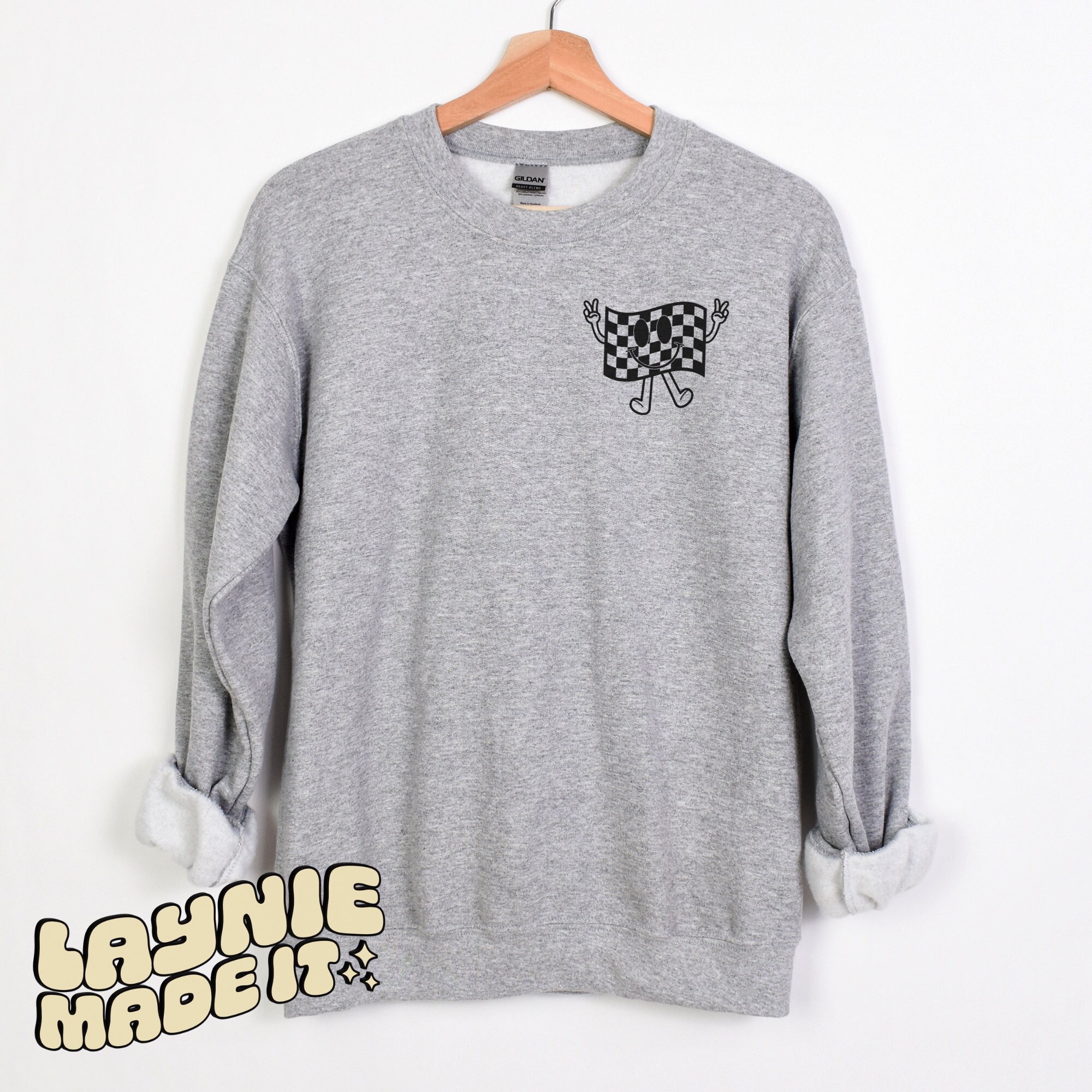 Personalized Checkered Flag Adult Sweatshirt, Custom Racing Sweatshirt ...