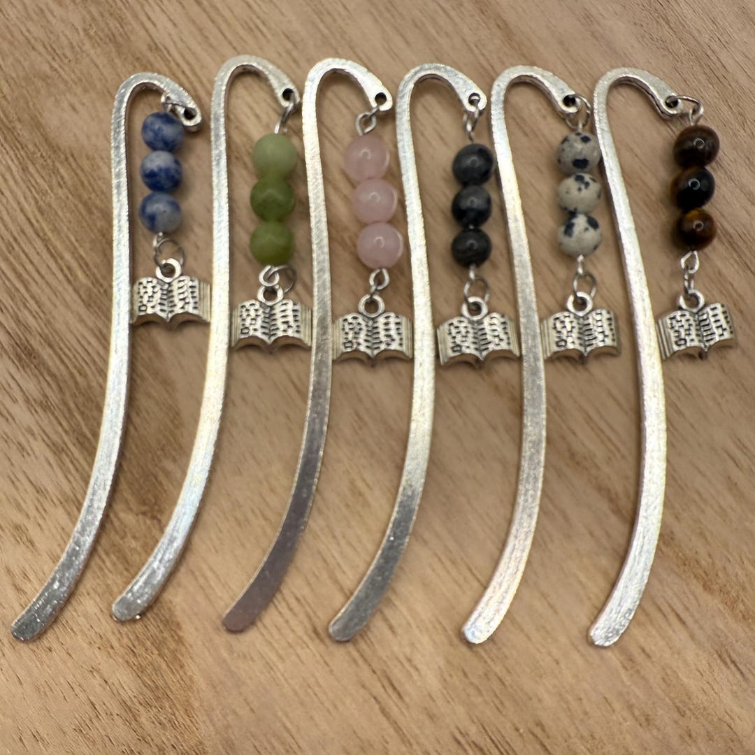 Gemstone Beaded Metal Bookmark With Book Charm - Etsy