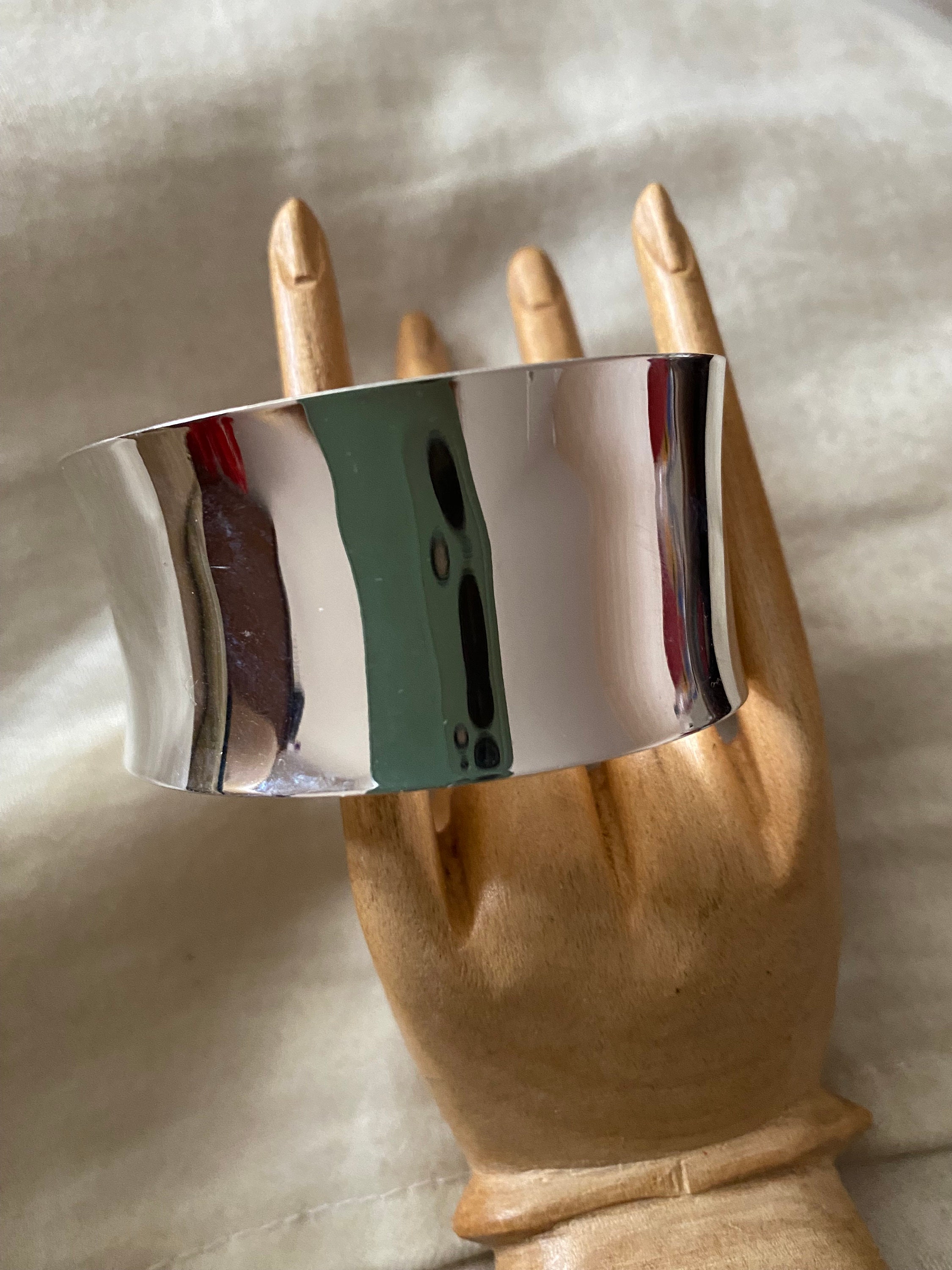 Vintage 925 Silver Wide Cuff Bangle.high Shine.open End.adjustable ...