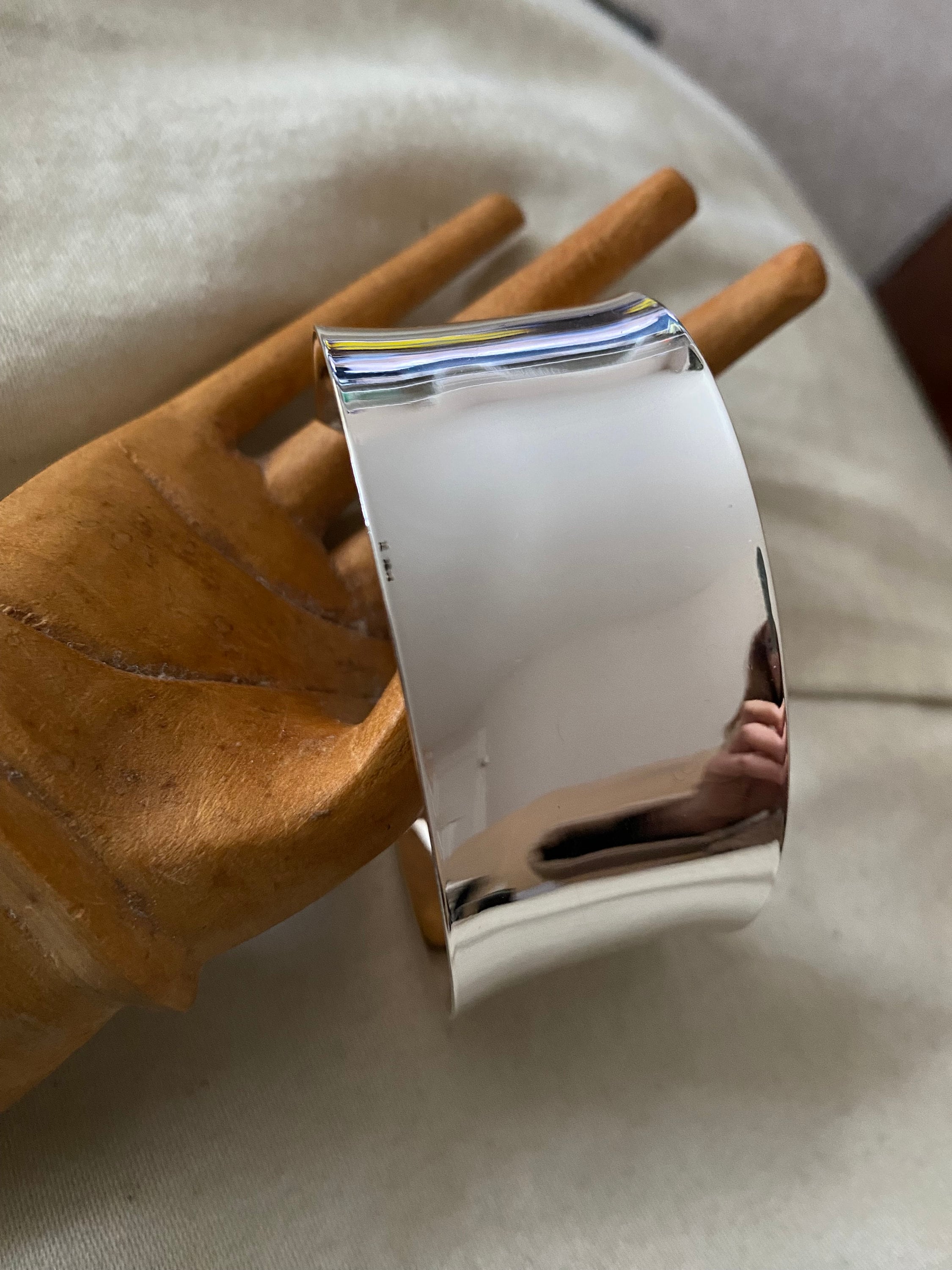 Vintage 925 Silver Wide Cuff Bangle.high Shine.open End.adjustable ...
