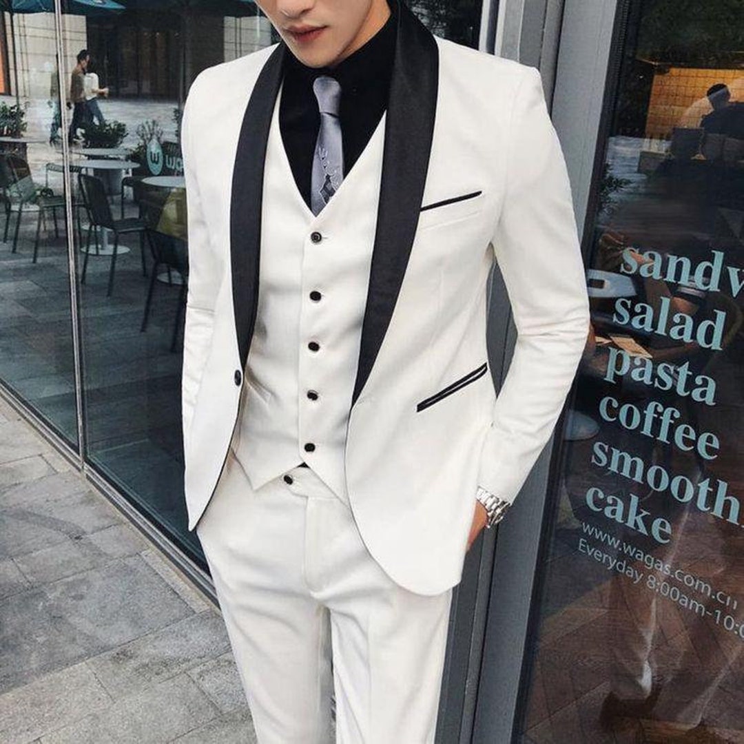 Men Suit 3 Piece White Elegant Formal Fashion Party Wear Wedding Groom ...