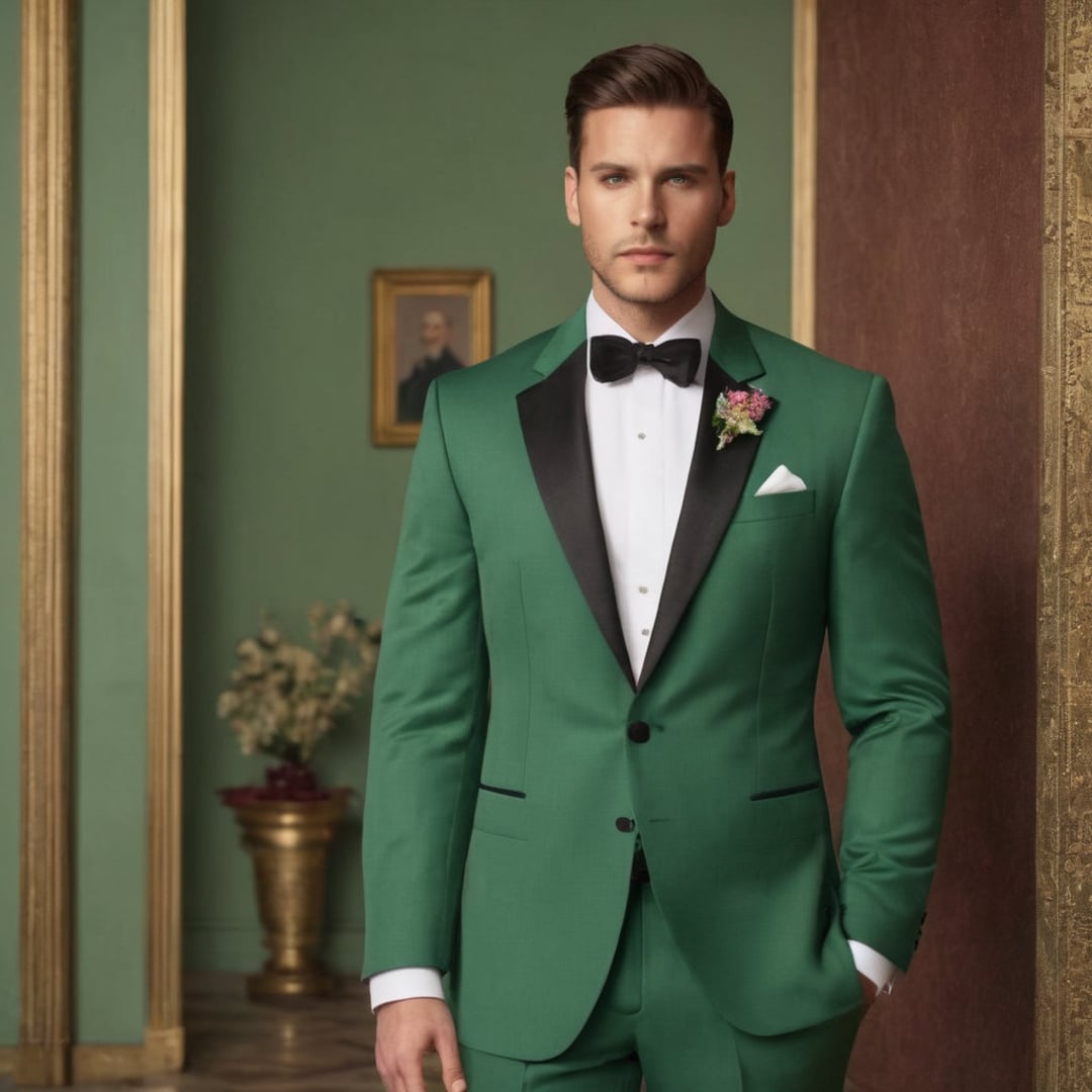 Evergreen Sophistication: Black Satin Collar Tuxedo Color 2 Piece Suit ...