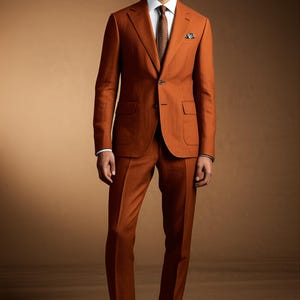 Rust Orange Linen Men's Suit: 2-piece Patch Pocket Wedding Style - Etsy