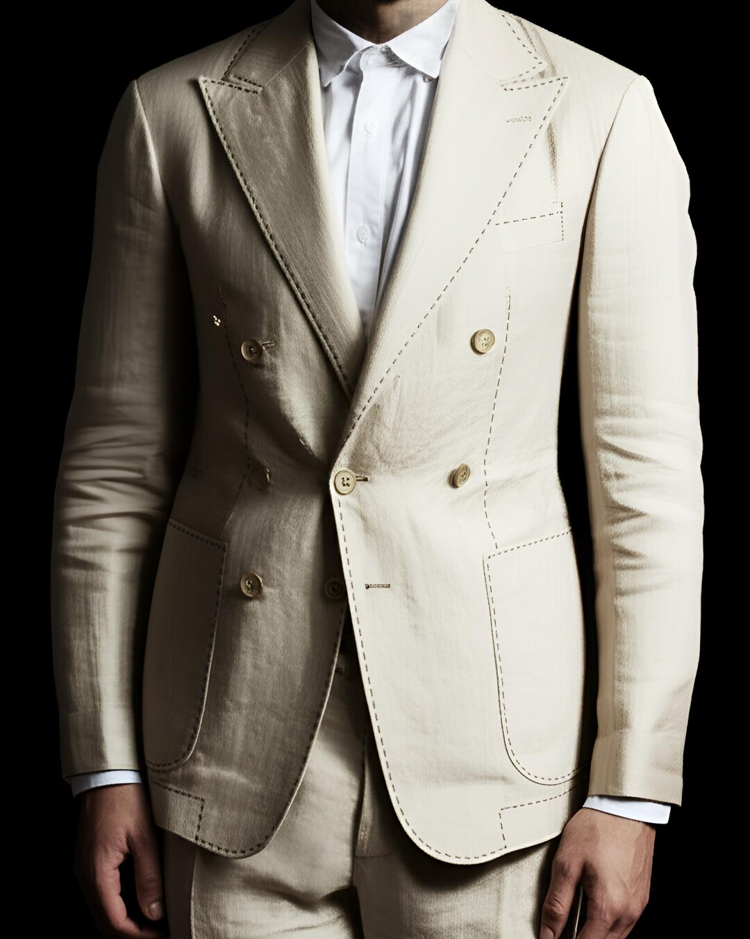 Elegant Beige Linen 2-piece Suit With Hand Stitch Design- Perfect for ...