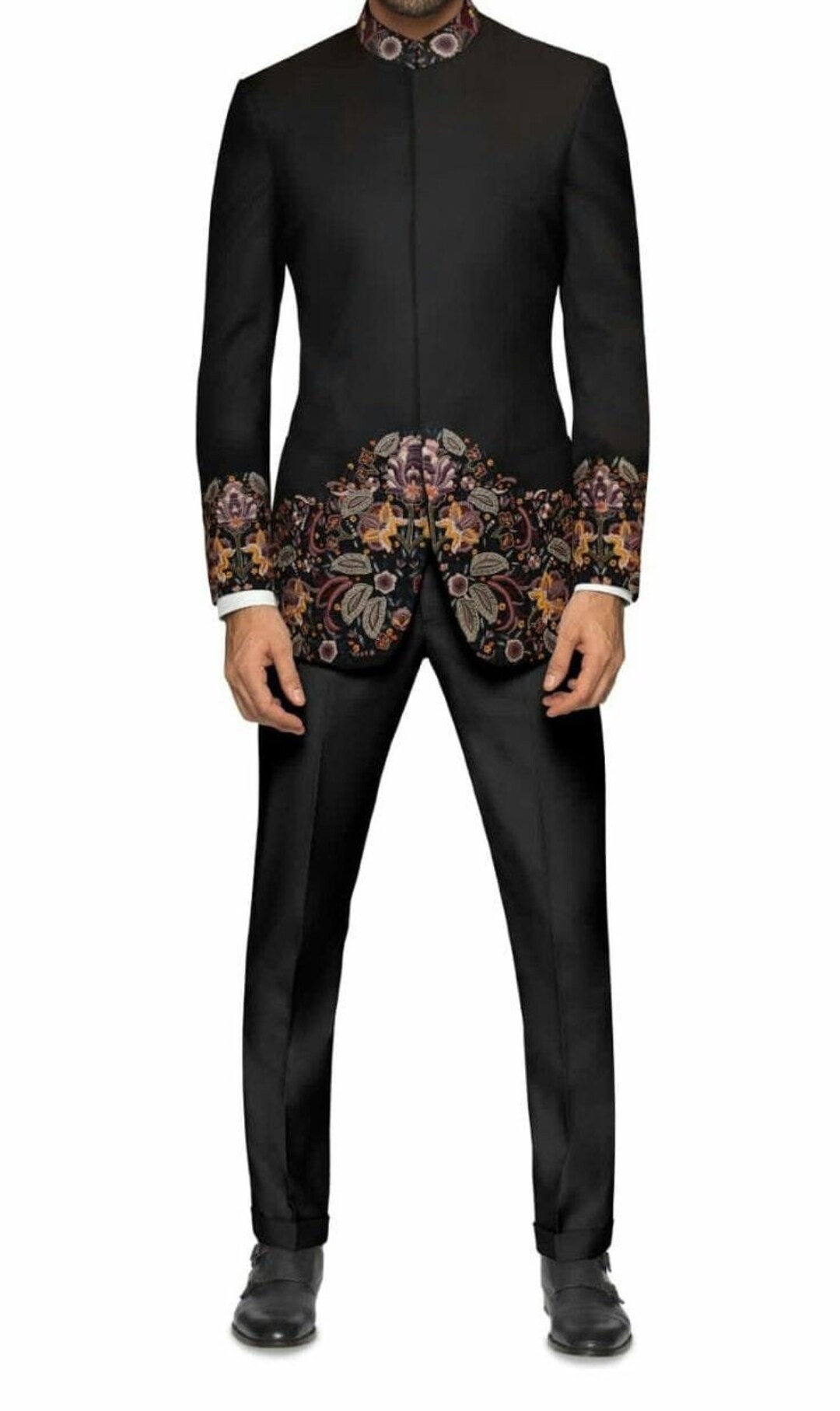 Handwork Black Jodhpuri Suit With Intricate Multi Color Work Wedding ...