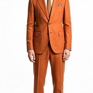 Rust Orange Linen Men's Suit: 2-piece Patch Pocket Wedding Style - Etsy