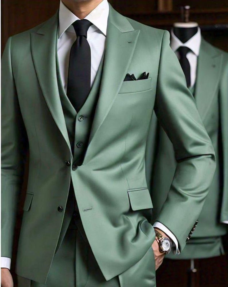 Men's Sage Green Slim Fit 3-piece Suit: Elegant Wedding Groom Attire - Etsy