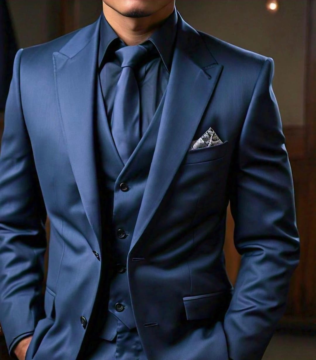 Men's Navy Blue 3 Piece Peak Lapel Suit: Wedding, Prom, Business - Etsy