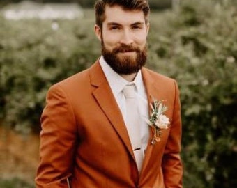 Men Rust Orange Suit, Rustic Beach Wedding Suit,rustic Groomsmen Suit ...