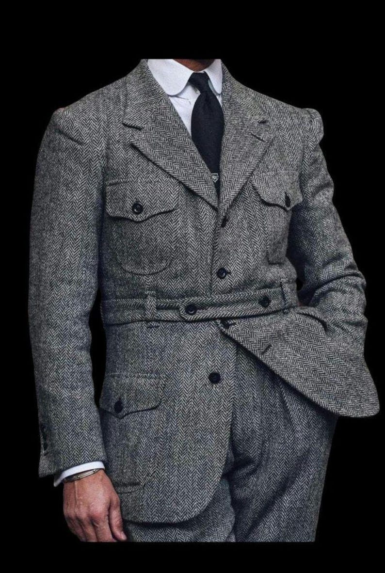 1920s Herringbone Tweed Safari Suit Vintage Gentleman Herringbone Tweed Two-piece Suit Tweed ...