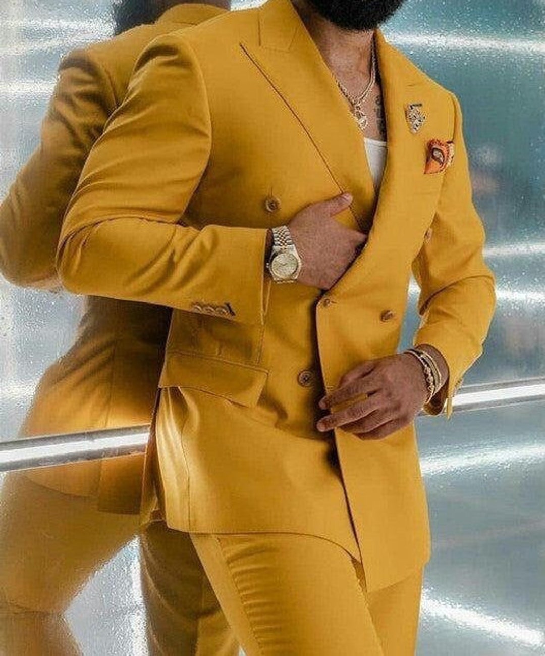 Double Braisted Yellow Mustard Suit for Men | 2 Piece Formal Fashion ...