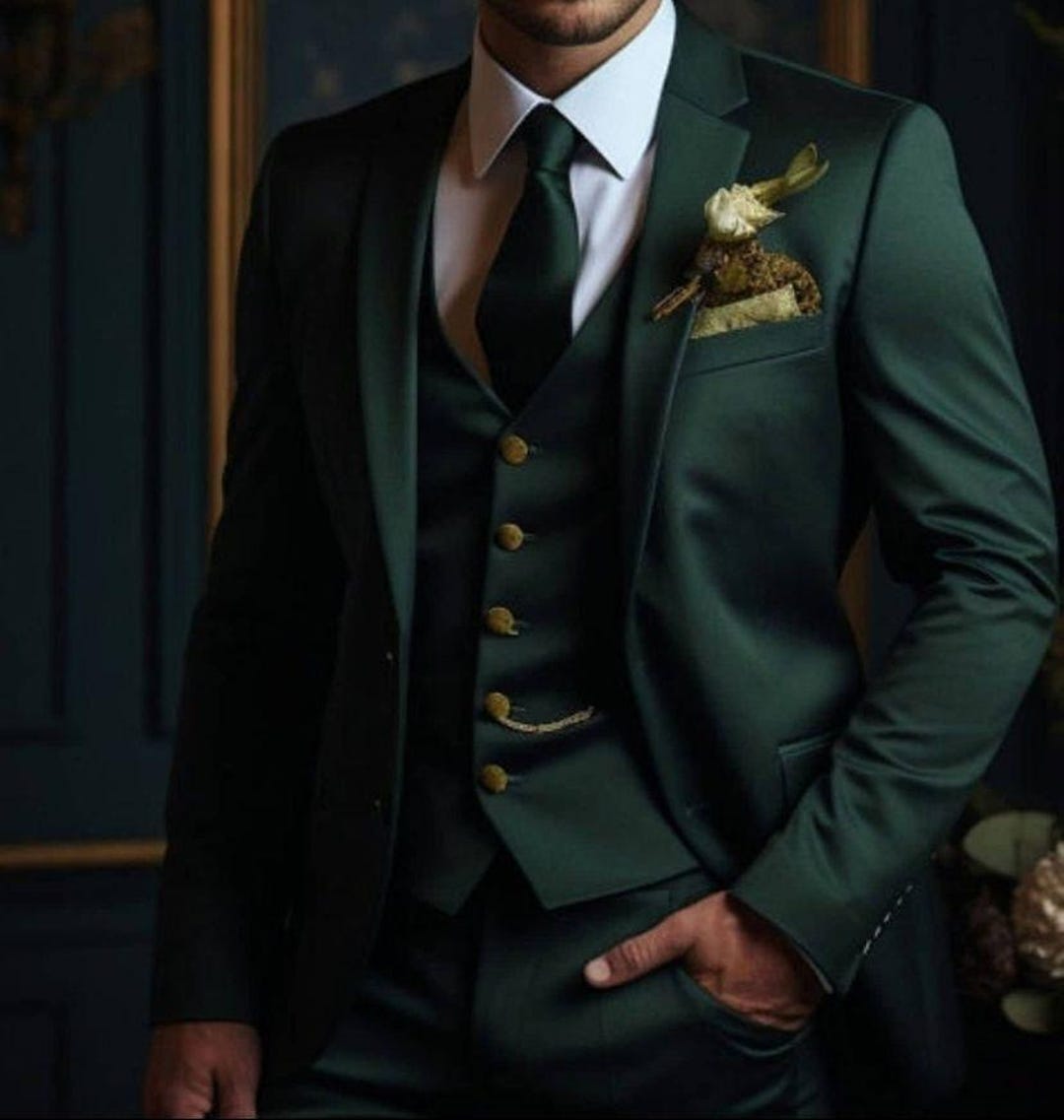 Green Color Men's Luxury Premium 3 Piece Suit | Three-piece Suit for ...