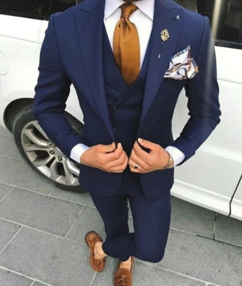 Classic Blue Suits Three Piece Men s Suit Perfect for Weddings Engagements Prom and More Etsy