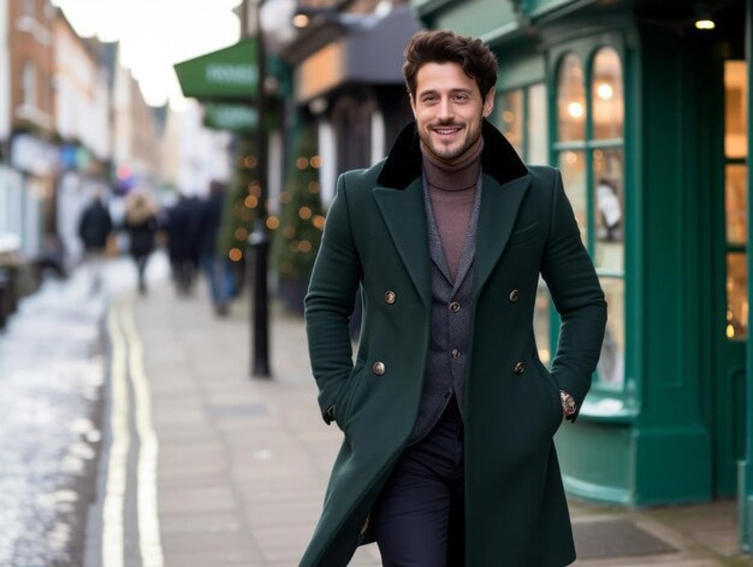Hand Crafted High-quality Green Men's Breasted Length Coat | Cozy and ...