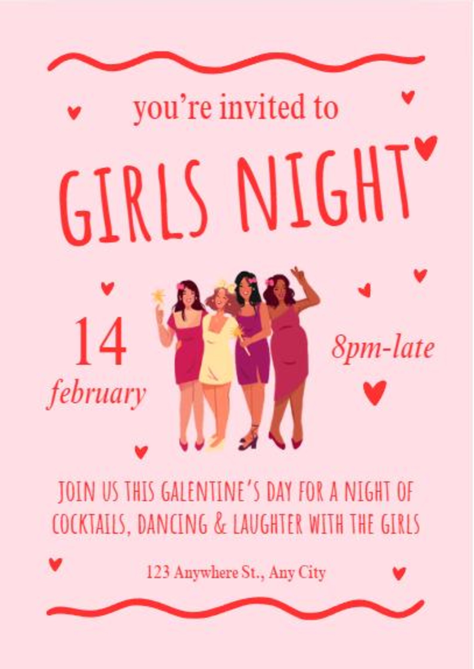 Editable Girls Night Invitation | Galentine’s Day Invite Template ...