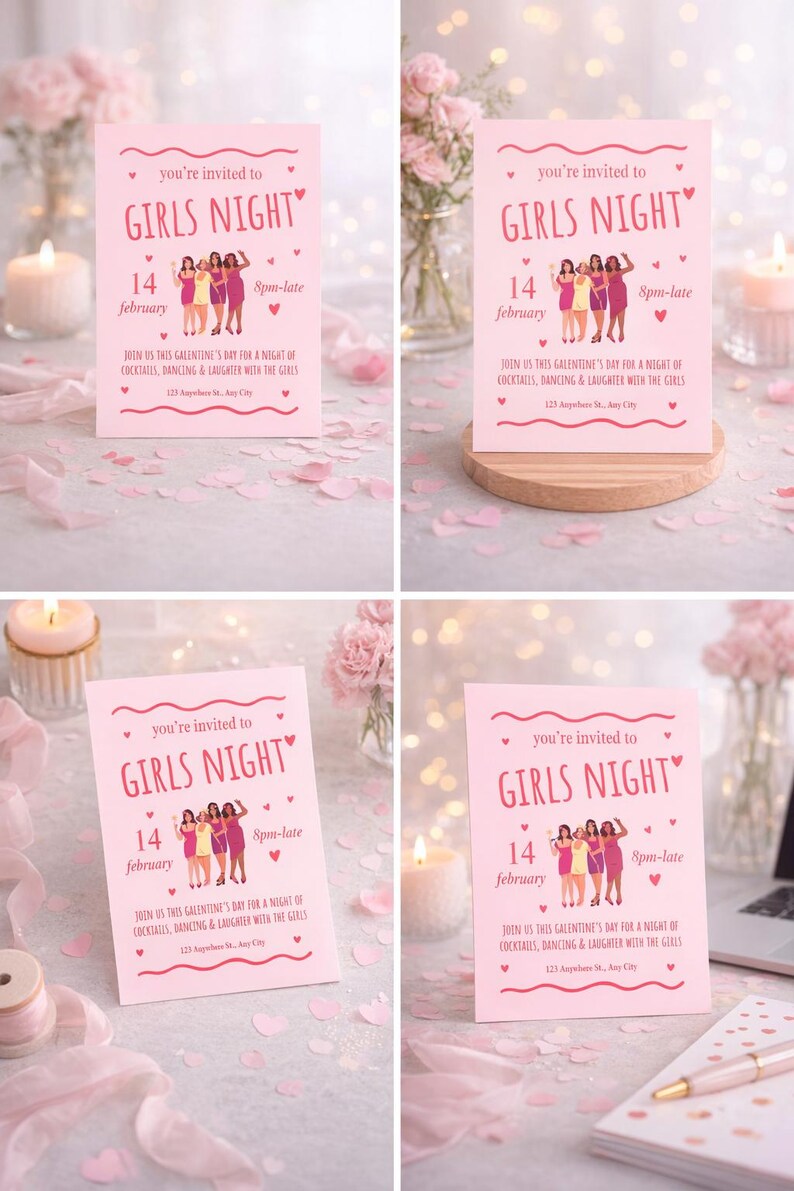 Editable Girls Night Invitation | Galentine’s Day Invite Template ...