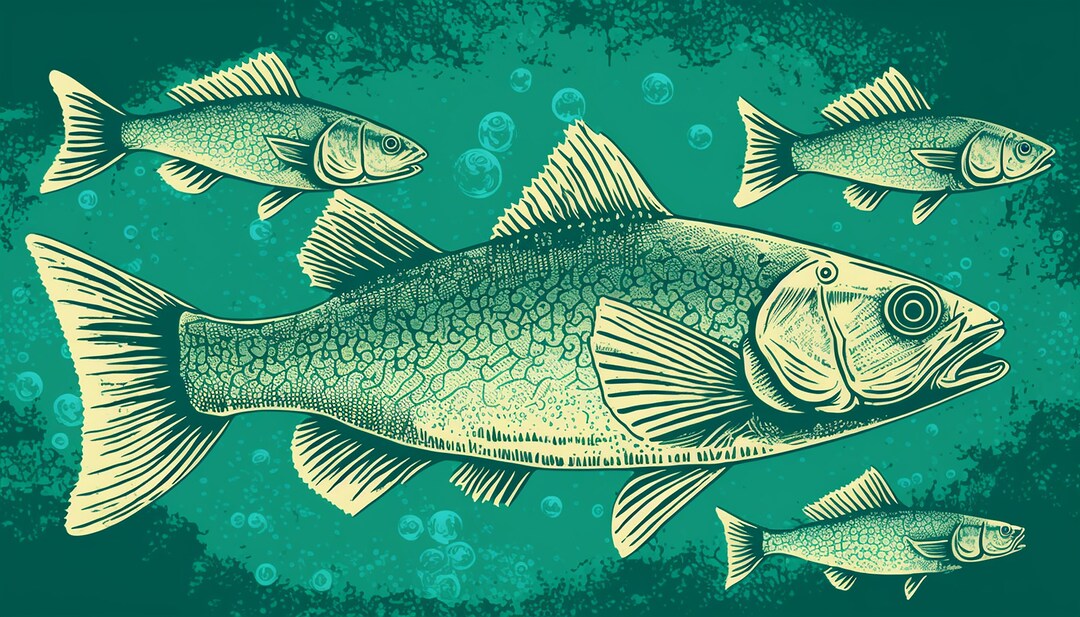 Fish Art Teal Background Print, Commercial Use, Instant Download ...
