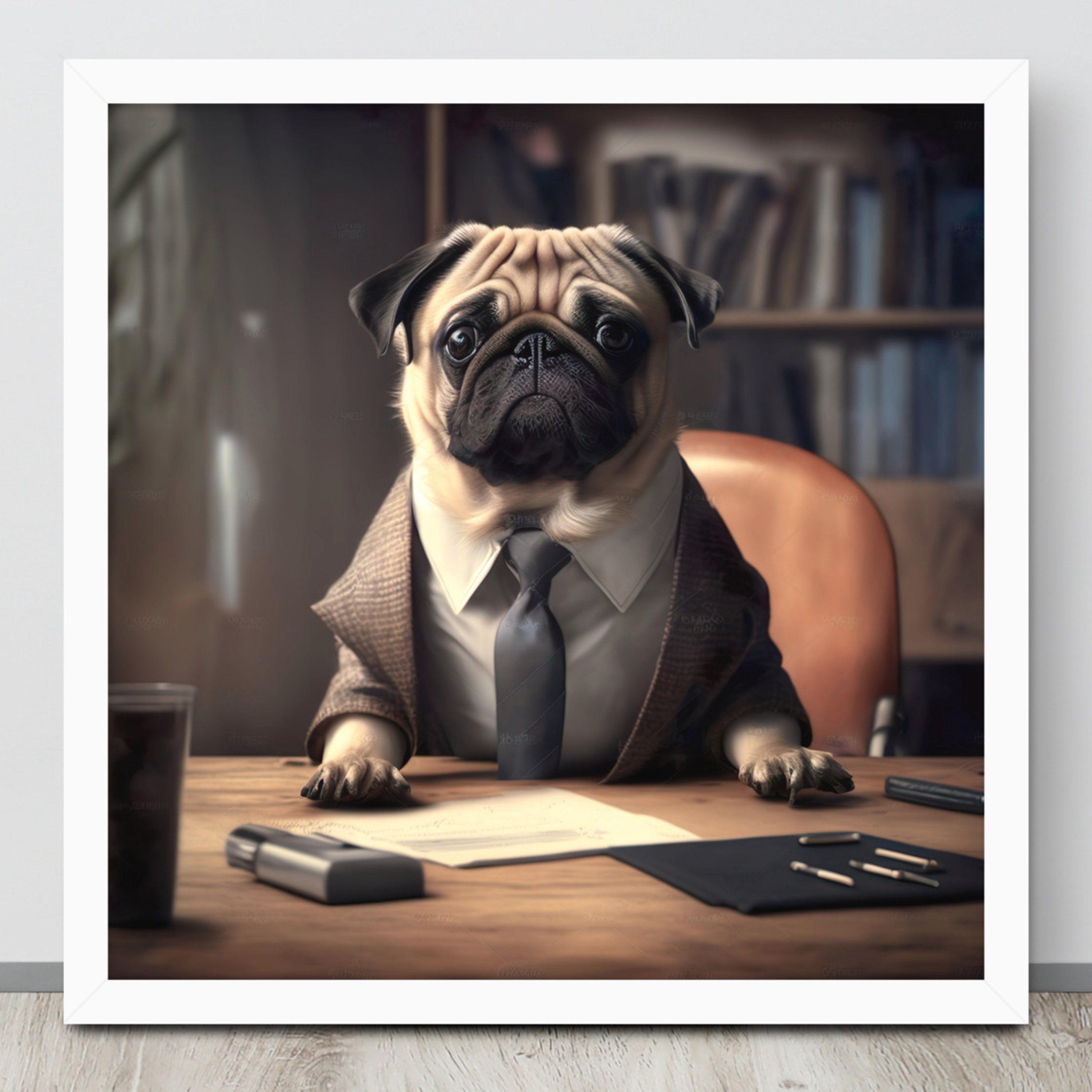 Frank the Office Pug Printable Dog Wall Art Pet Portrait Office Home ...