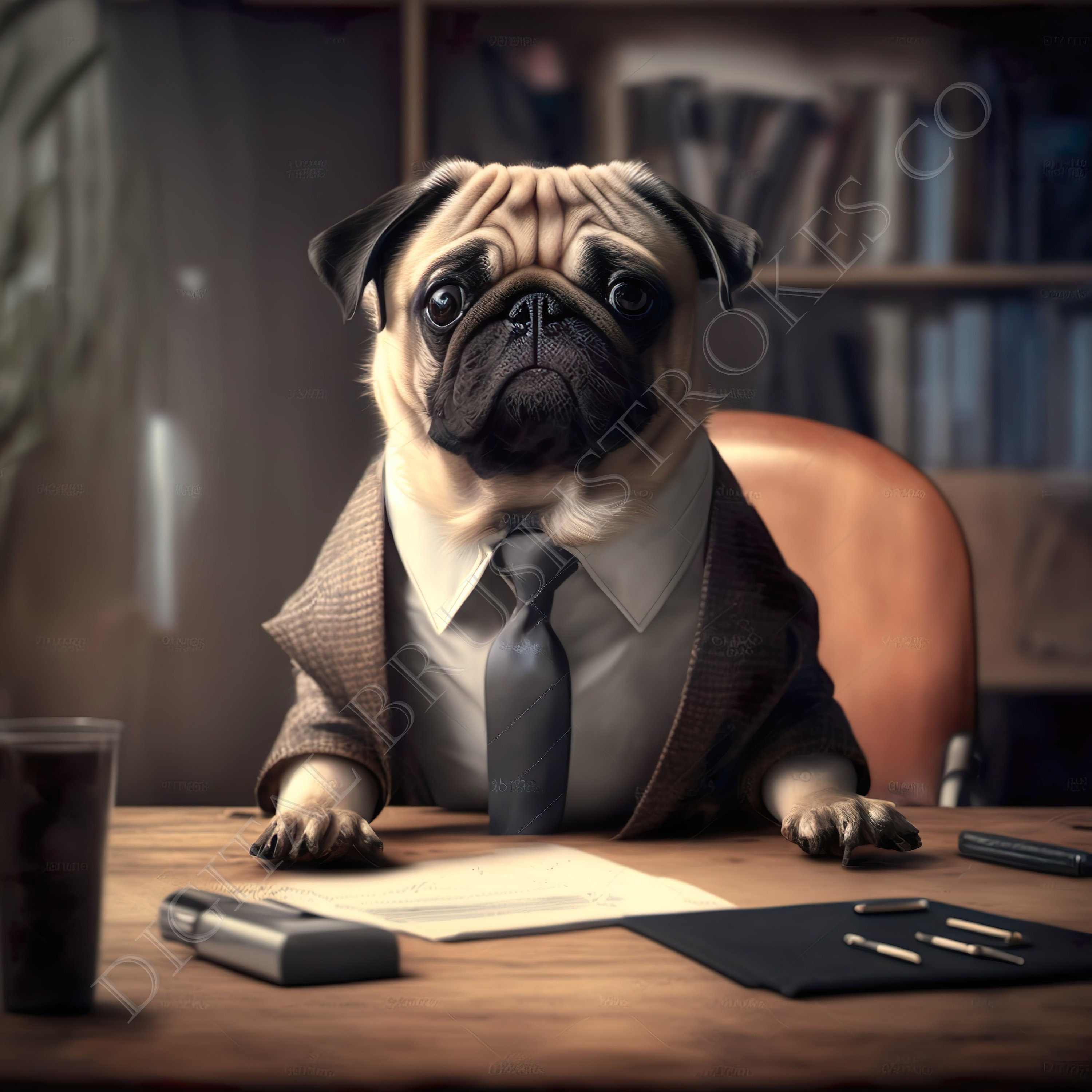 Frank the Office Pug - Printable Dog Wall Art - Pet Portrait - Office ...