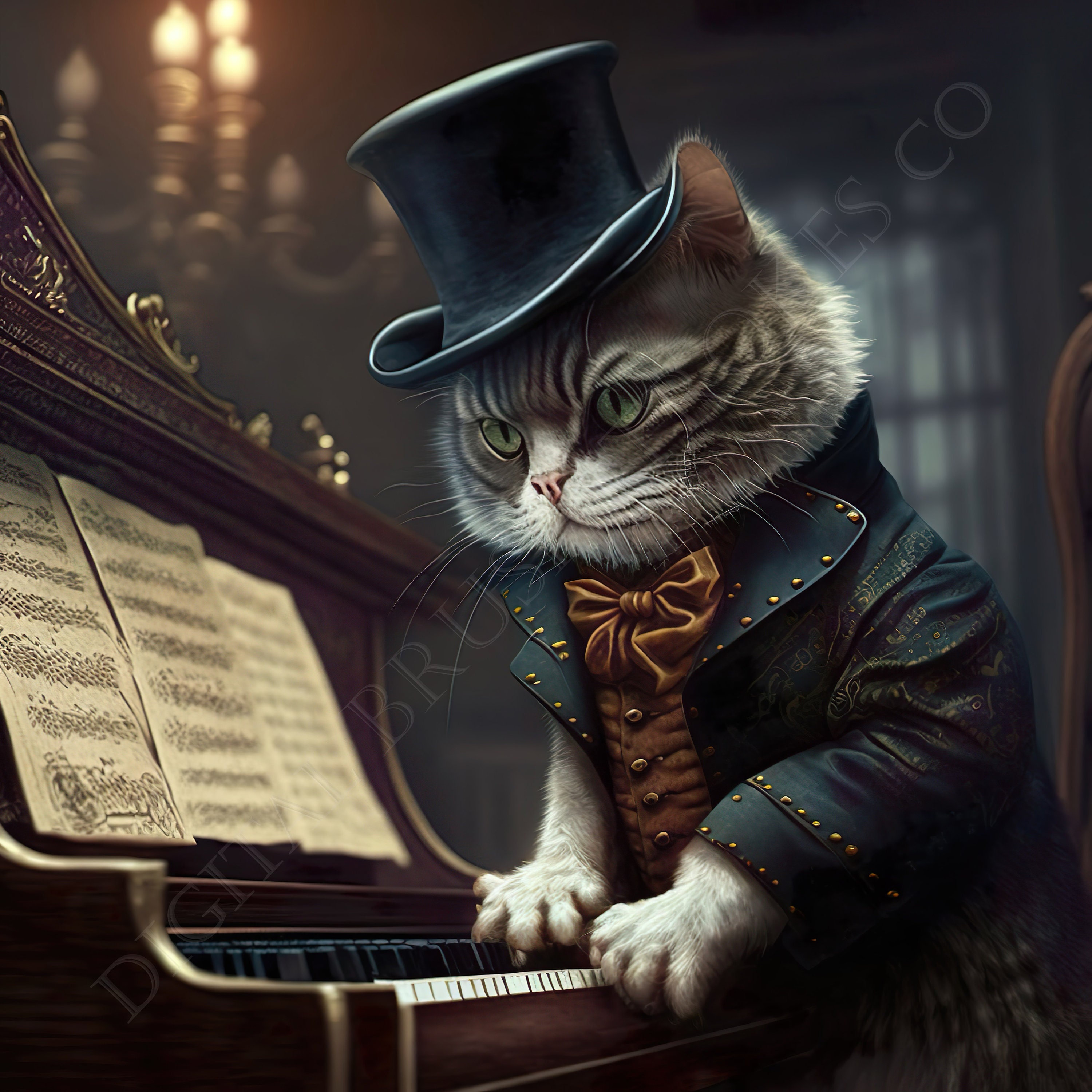 The Musical Cat Art Work - Cat Gift HQ Digital Download - Etsy