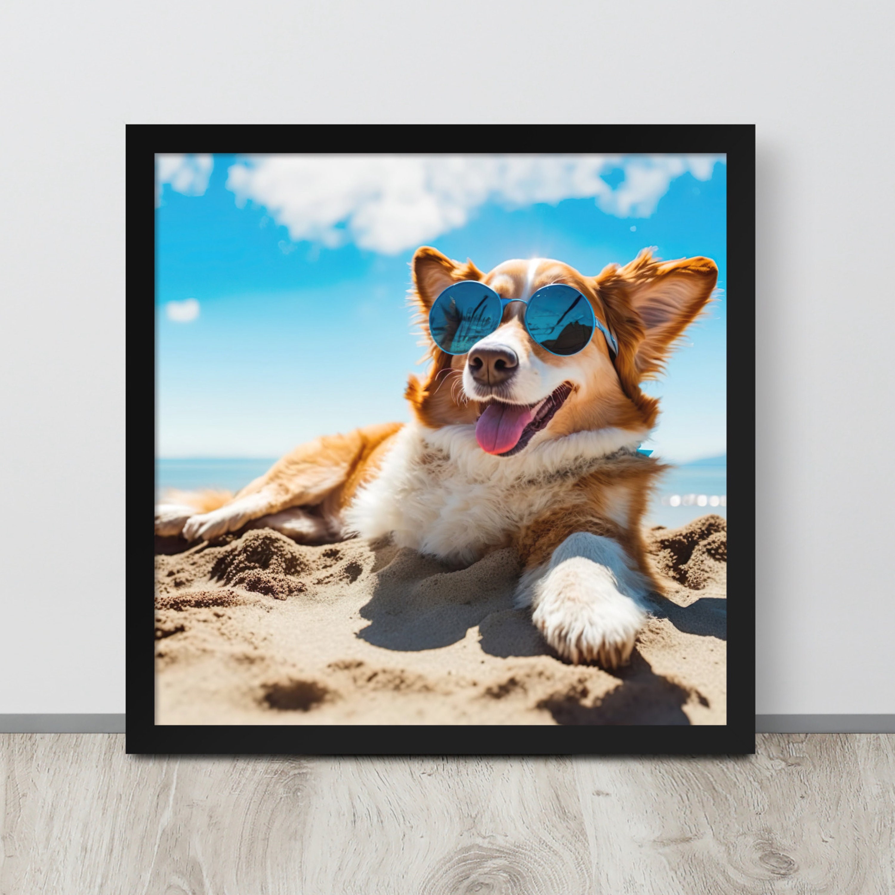 Sunbathing Dog at the Beach Printable Wall Art Pet Portrait DIGITAL ...