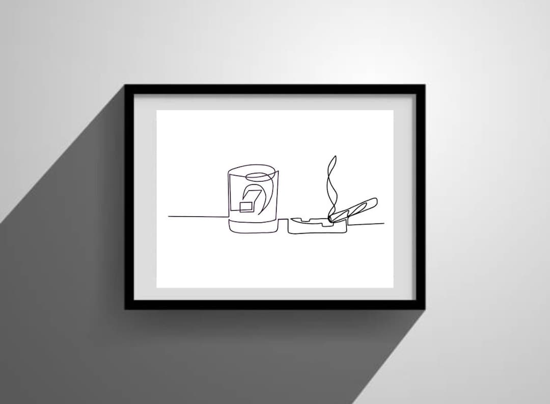 Cigar and Whiskey Line Art Digital Download Whiskey Glass - Etsy