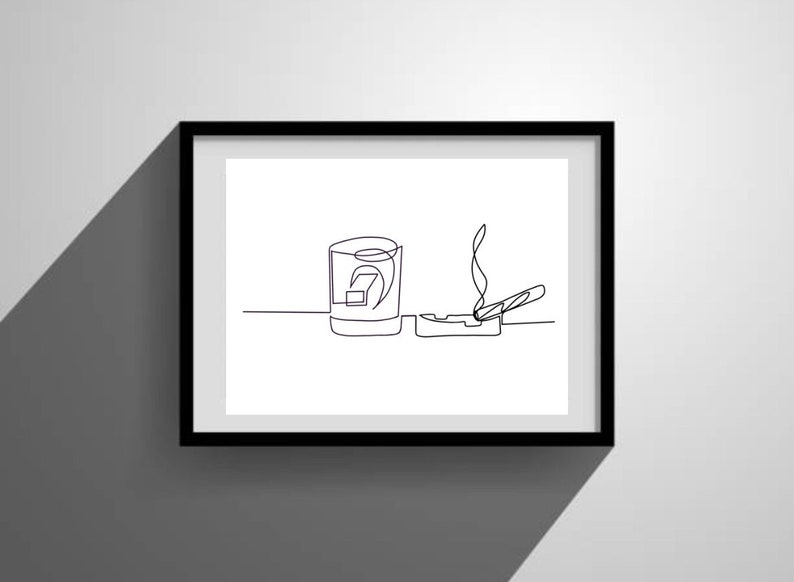 Cigar and Whiskey Line Art Digital Download Whiskey Glass - Etsy