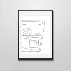 Whiskey Glass Line Art, Cigar Lounge Wall Art, Digital Download, Print ...
