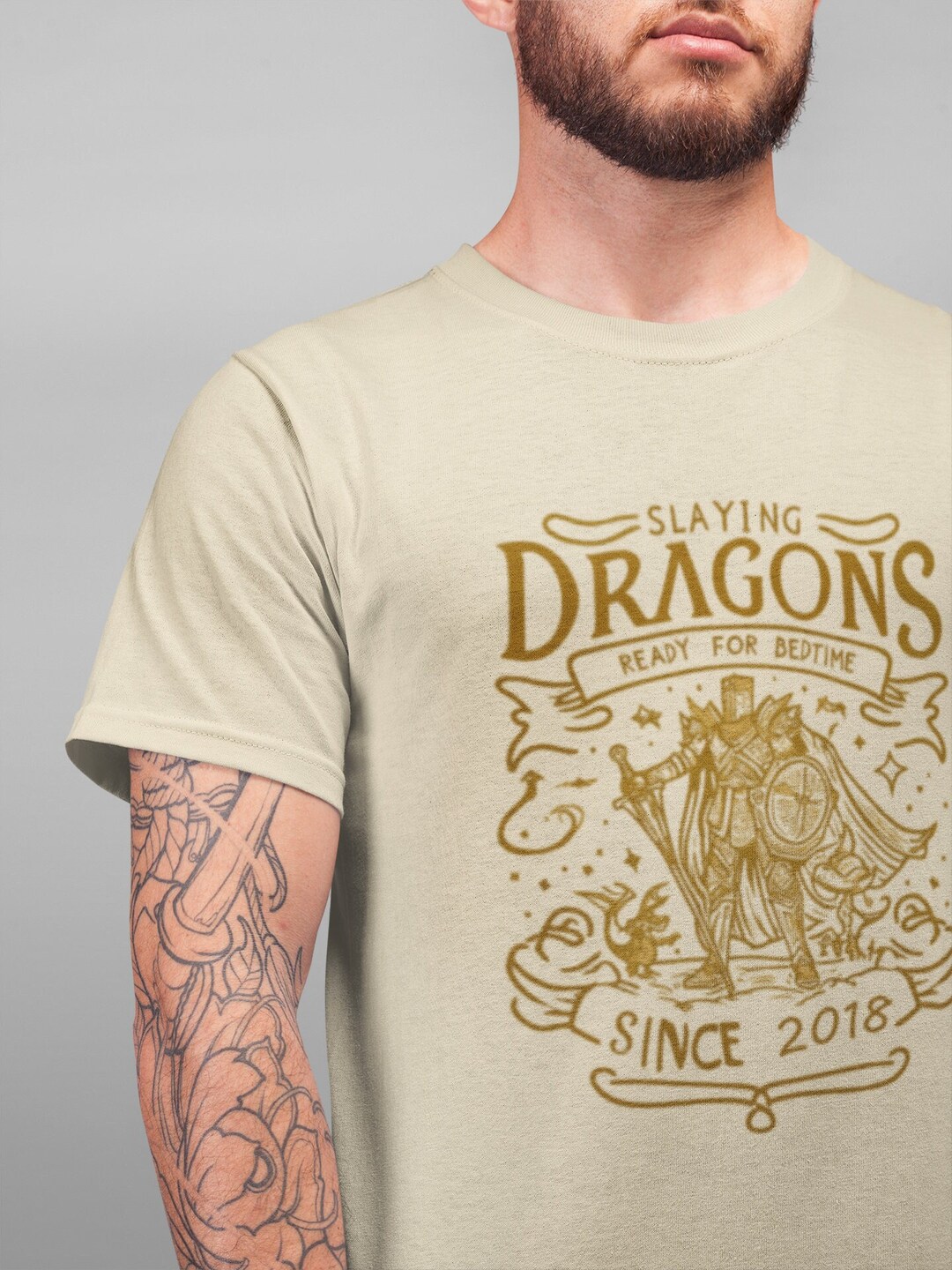 Father's Day Gift - Slaying Dragons Ready for Bedtime Gold Outline T ...