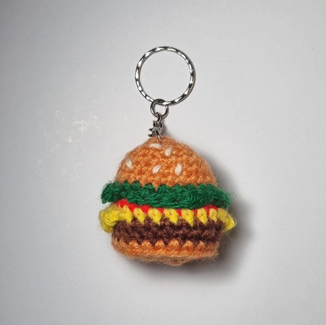 Crochet Burger Keychain, Amigurumi Burger, Keyring, Gift, Stocking ...