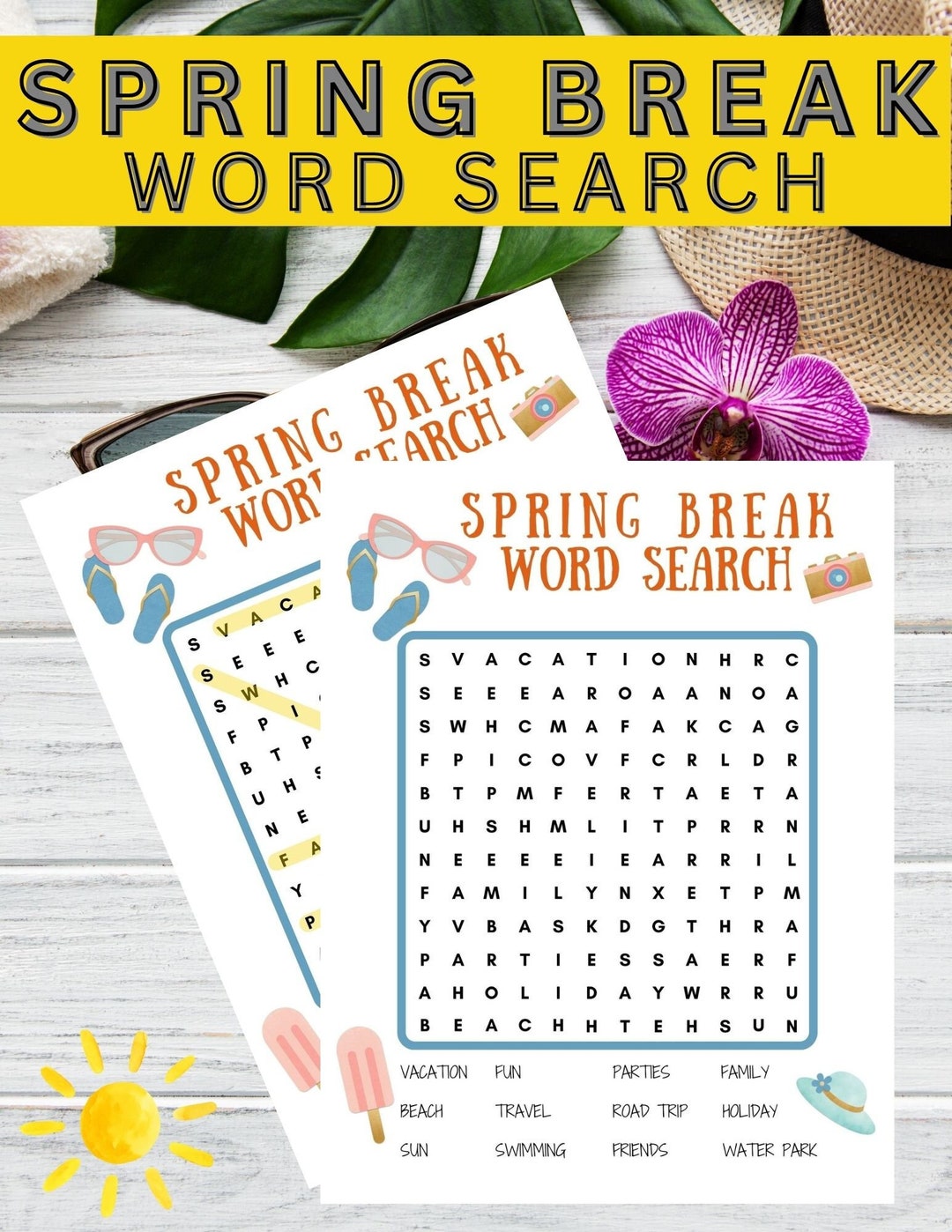 Spring Break Word Search - Etsy