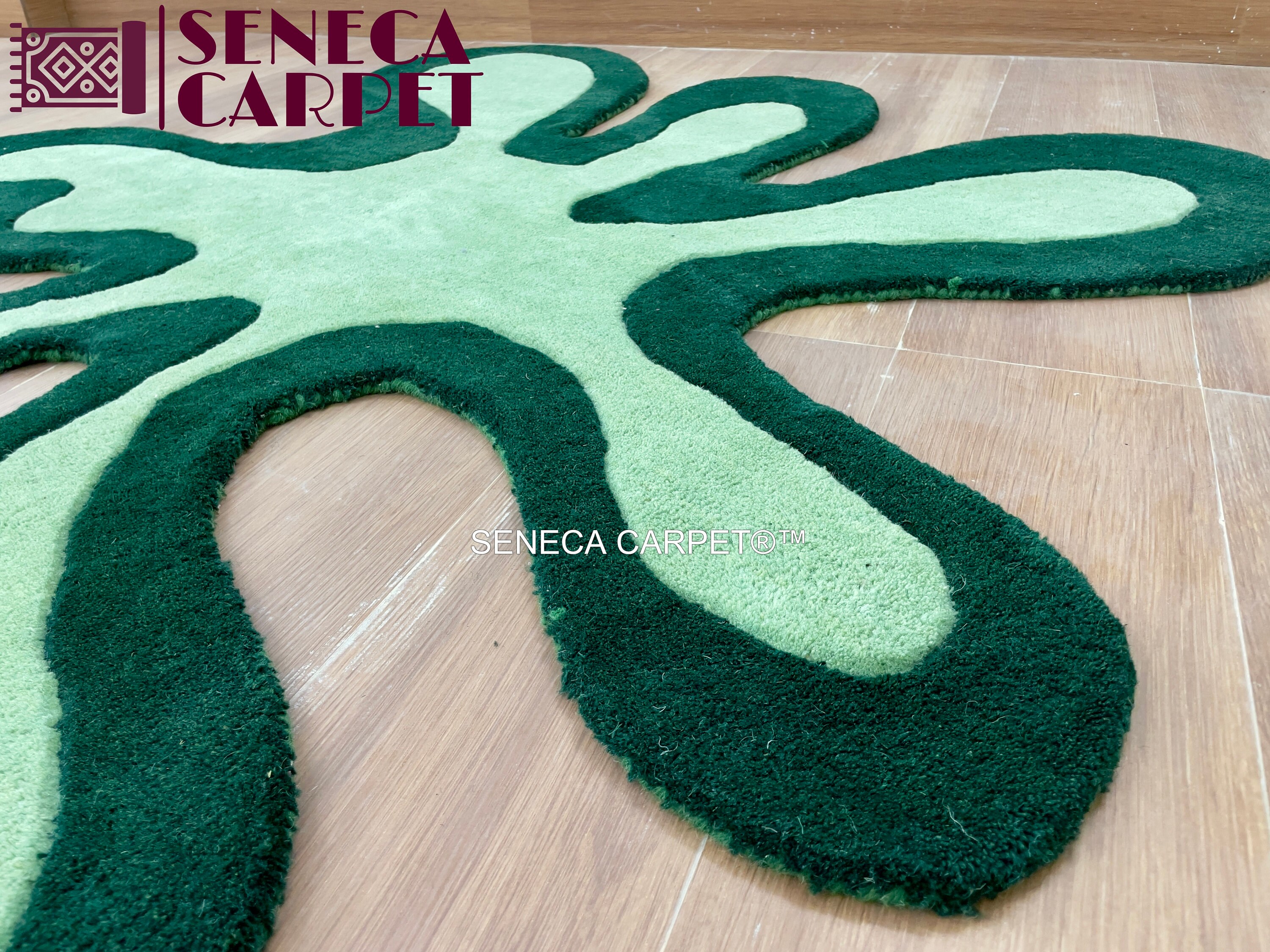 Irregular Shape Handmade Green Color Tufted Rug, Luxury Handmade Rug ...