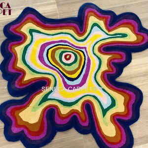Colorful Eye-catching Rug | Tufted Multi Color Woolen Rug, Odd Shaped ...