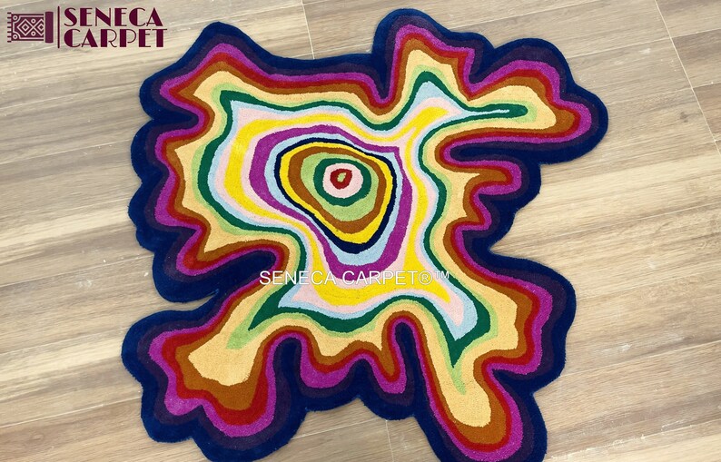 Colorful Eye-catching Rug | Tufted Multi Color Woolen Rug, Odd Shaped ...