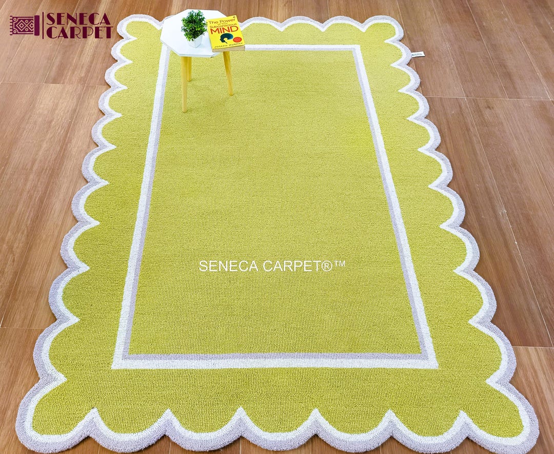 Handwoven Wool Rug Tufted Area Rug Scalloped Rug for Living Room ...