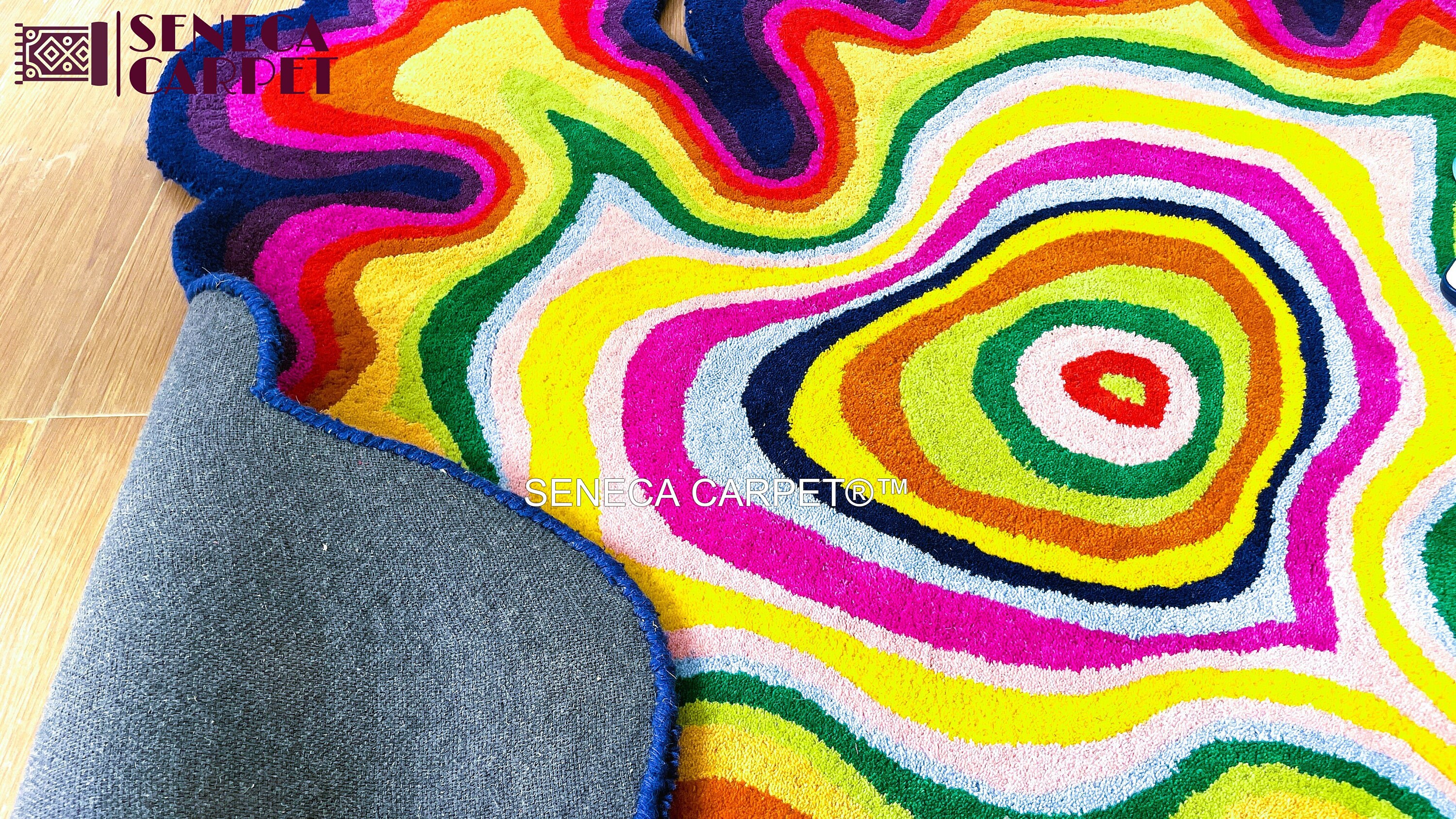 Colorful Eye-catching Rug | Tufted Multi Color Woolen Rug, Odd Shaped ...