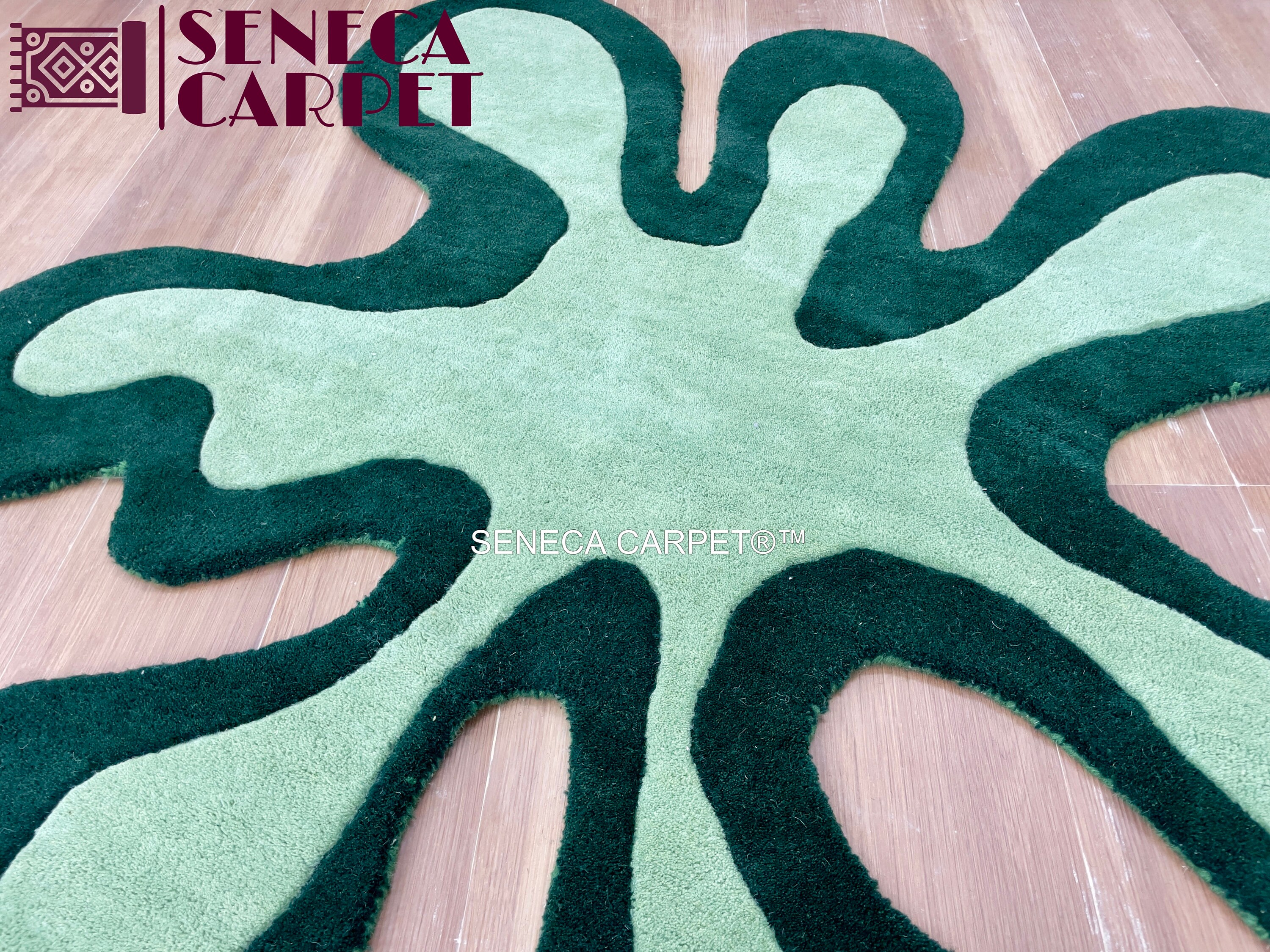 Irregular Shape Handmade Green Color Tufted Rug, Luxury Handmade Rug ...