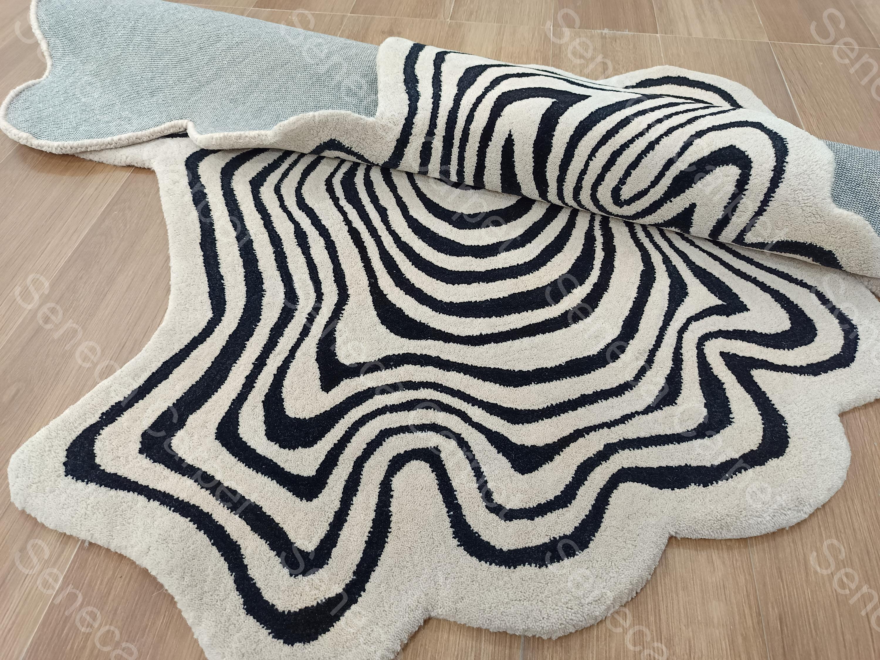 Irregular Eye-catching Area Rug | Beige Black Premium Quality Hand ...