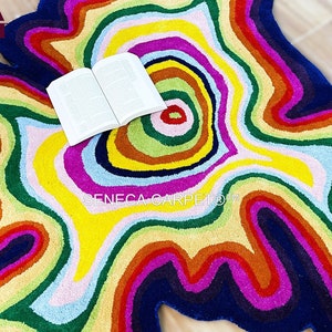 Colorful Eye-catching Rug | Tufted Multi Color Woolen Rug, Odd Shaped ...